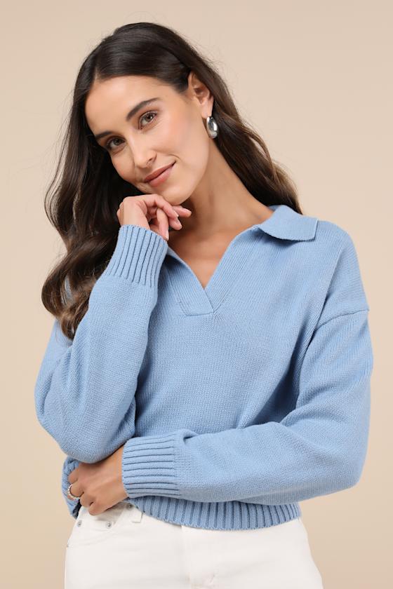 Pullover Sweater - Collared Sweater - Blue Sweater - Lulus