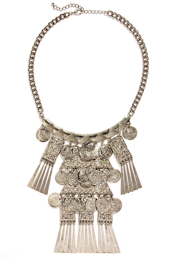 Pretty Silver Necklace - Coin Necklace - Statement Necklace - $27.00