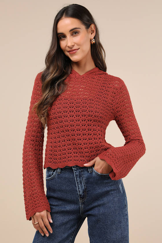 Rust Hooded Sweater Top - Pullover Sweater Top - Hoodie Sweater - Lulus