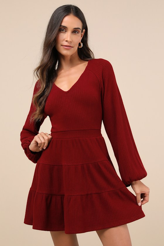 Wine Red Dress - Red Sweater Dress - Skater Sweater Dress - Lulus