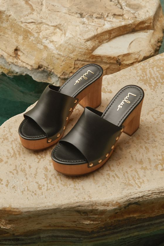 Black Mule Sandals - Platform Mule Sandals - Slide-On Mules - Lulus