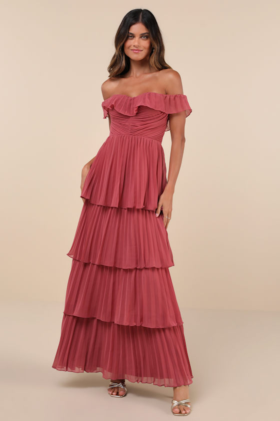 Rusty Rose Maxi Dress - Pleated Maxi Dress - OTS Maxi Dress - Lulus