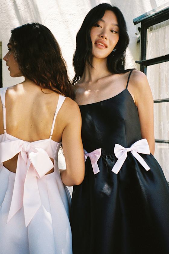 Black Taffeta Dress - Black Midi Dress - Bow Midi Dress - Dress - Lulus