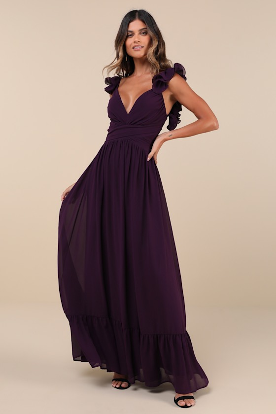 Purple Maxi Dress - Backless Lace-Up Dress - Ruffled Maxi Dress - Lulus