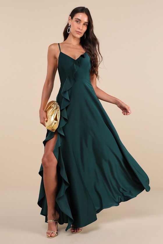 Emerald Backless Dress - Lace-Up Maxi Dress - Ruffled Maxi Dress - Lulus