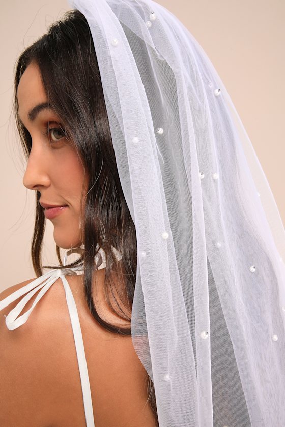 White Pearl Veil - Waist-Length Veil - Short Pearl Wedding Veil - Lulus