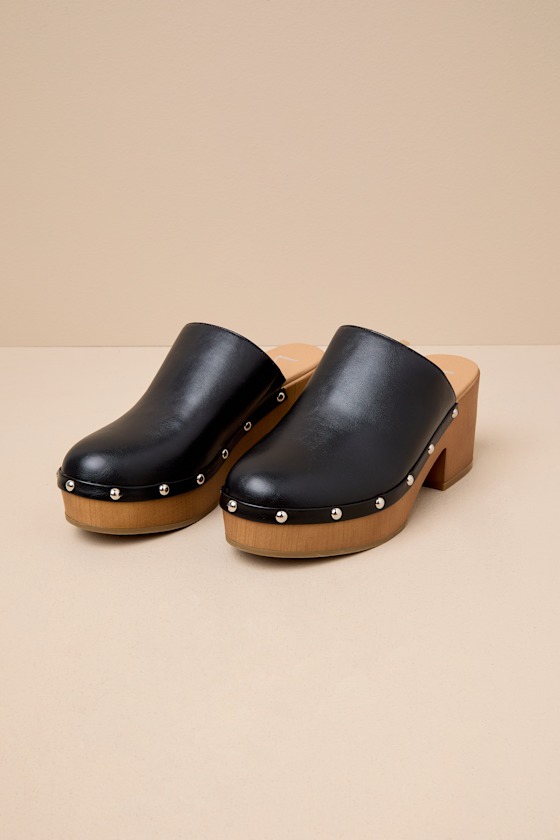Black Clogs - Platform Clogs - Studded Clogs - Block Heel Clogs - Lulus