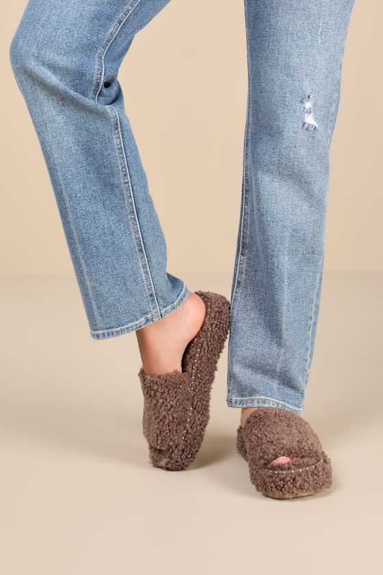 Beach by Matisse Frost Brown - Shearling Sandals - Flatforms - Lulus