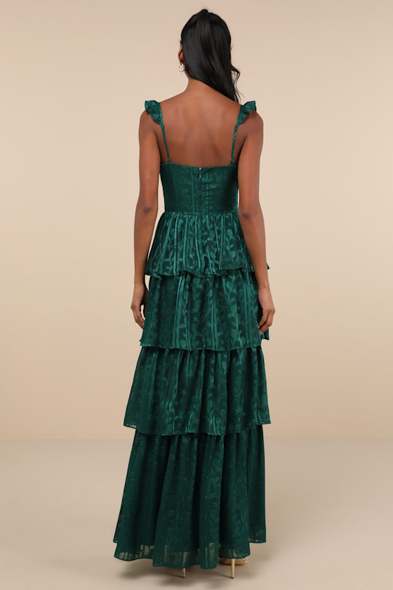 Hunter Green Floral Dress - Bustier Maxi Dress - Tiered Dress - Lulus
