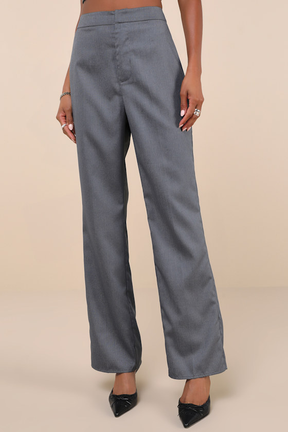 Grey Pinstriped High-Rise Pants - Trouser Pants - Chic Pants - Lulus