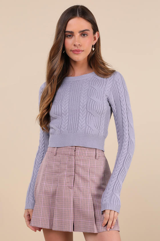 Periwinkle Cropped Sweater - Cable Knit Sweater - Pink Sweater - Lulus
