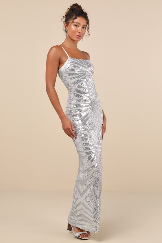 Shiny Silver Maxi Dress - Sequin Dress - Sleeveless Maxi Dress - Lulus