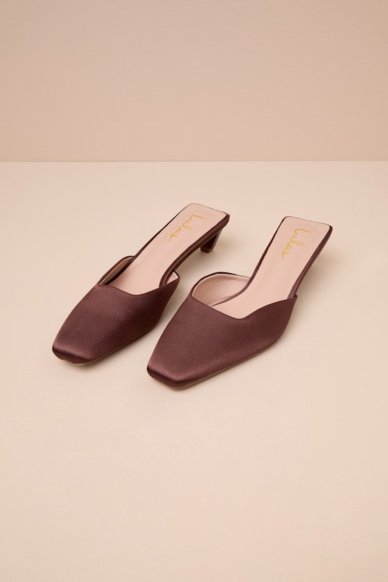 Brown Satin Pumps - Satin Mule Pumps - Kitten Heel Mule Pumps - Lulus