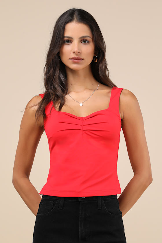 Red Ruched Tank Top - Knit Tank Top - Compressive Knit Top - Lulus