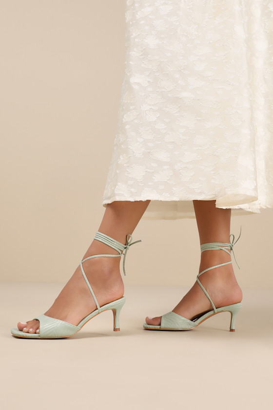 Sage Green Lace-Up Heels - Textured High Heels - Sandal Heels - Lulus