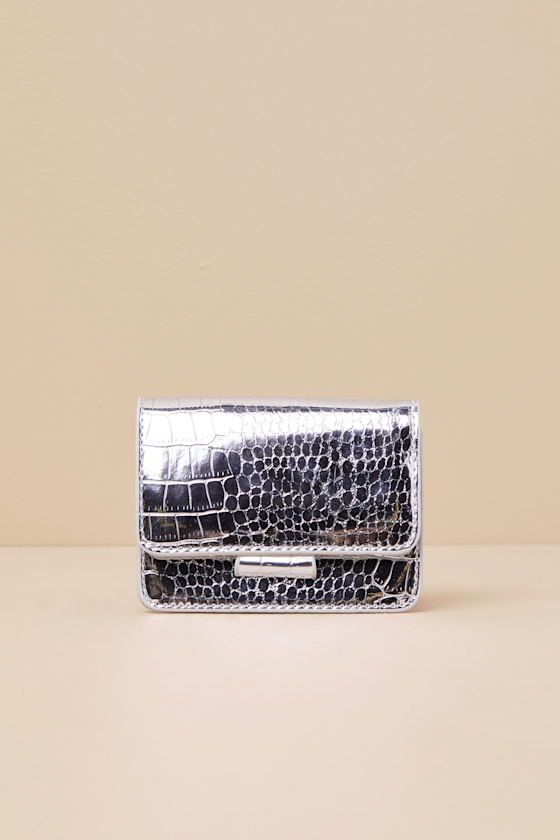 Lulus Impactful Shine Silver Croc-embossed Mini Crossbody Bag | ModeSens
