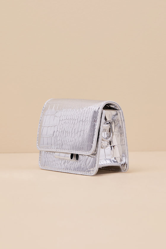 Lulus Impactful Shine Silver Croc-embossed Mini Crossbody Bag | ModeSens
