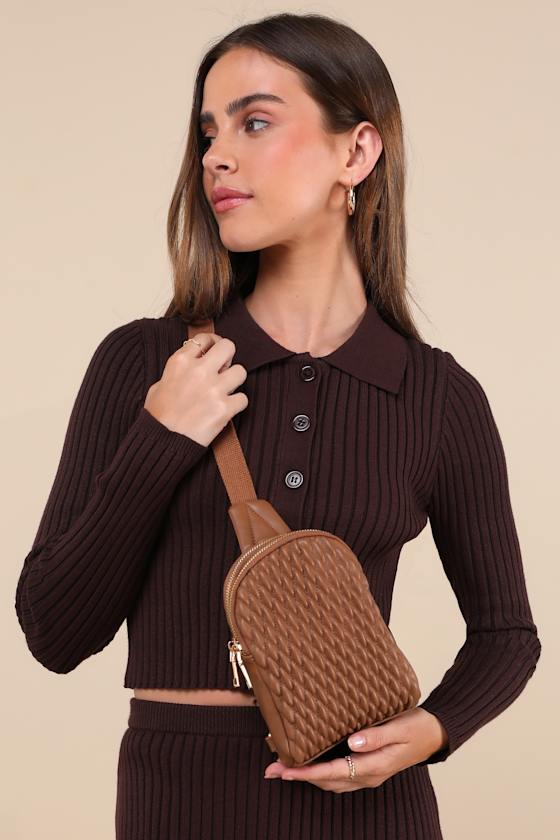 Brown Textured Mini Backpack - Quilted Bag - Puffy Mini Backpack - Lulus