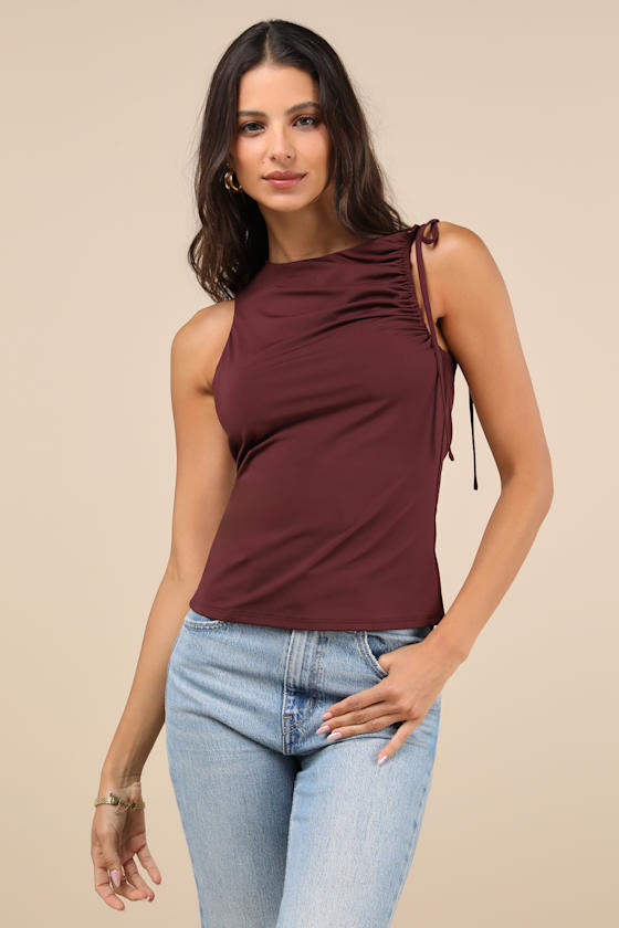 Dark Plum Purple Top - Drawstring Tank Top - Tie-Strap Tank Top - Lulus