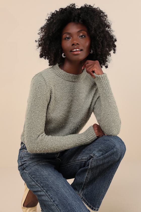 Sage Green Boucle Sweater - Crew Neck Sweater - Pullover Sweater - Lulus