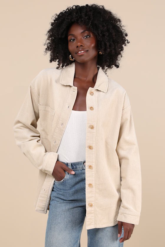 Beige Shacket - Corduroy Shirt Jacket - Lightweight Jacket - Lulus