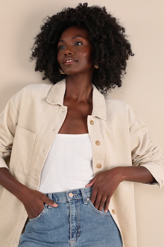Beige Shacket - Corduroy Shirt Jacket - Lightweight Jacket - Lulus