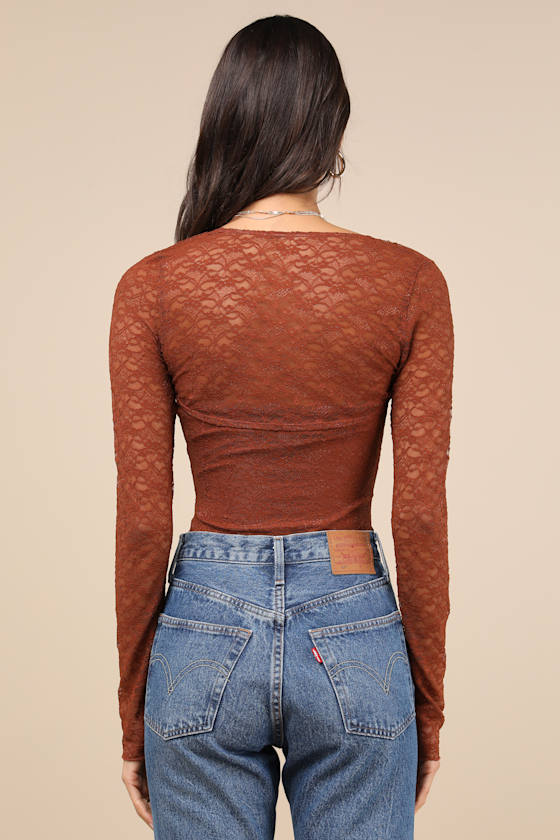 Rust Brown Lace Top - Two-Piece Top - Lace Shrug Bodysuit - Lulus