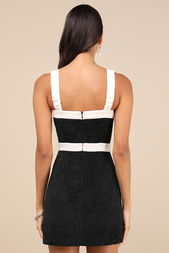 Black & White Tweed Mini Dress - Pearl Button Dress - Mini Dress - Lulus