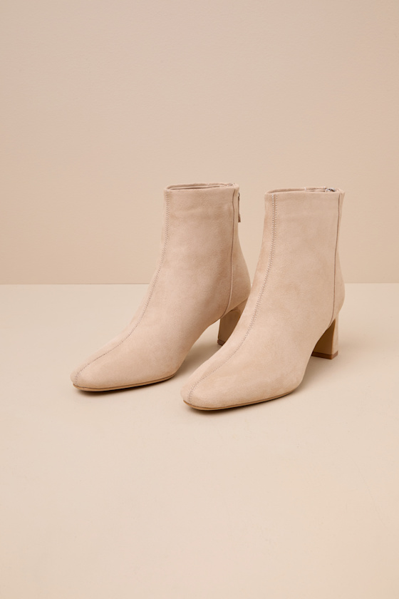 Mushroom Beige Booties - Blade Heel Booties - Suede Ankle Boots - Lulus