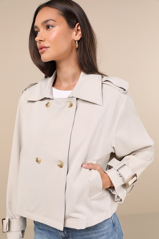 Beige Cropped Jacket - Trench-Style Jacket - Cropped Trench Coat - Lulus