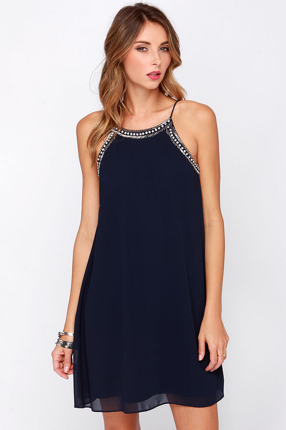 Pretty Navy Blue Dress - Beaded Dress - Sleeveless Dress - $54.00 - Lulus