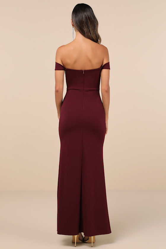Wine Red Maxi Dress Ruched Ots Dress Mermaid Maxi Dress Lulus