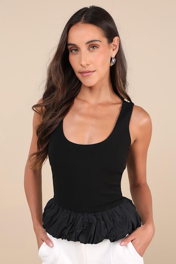 Black Sleeveless Tank Top - Bubble-Hem Tank Top - Black Tank Top - Lulus
