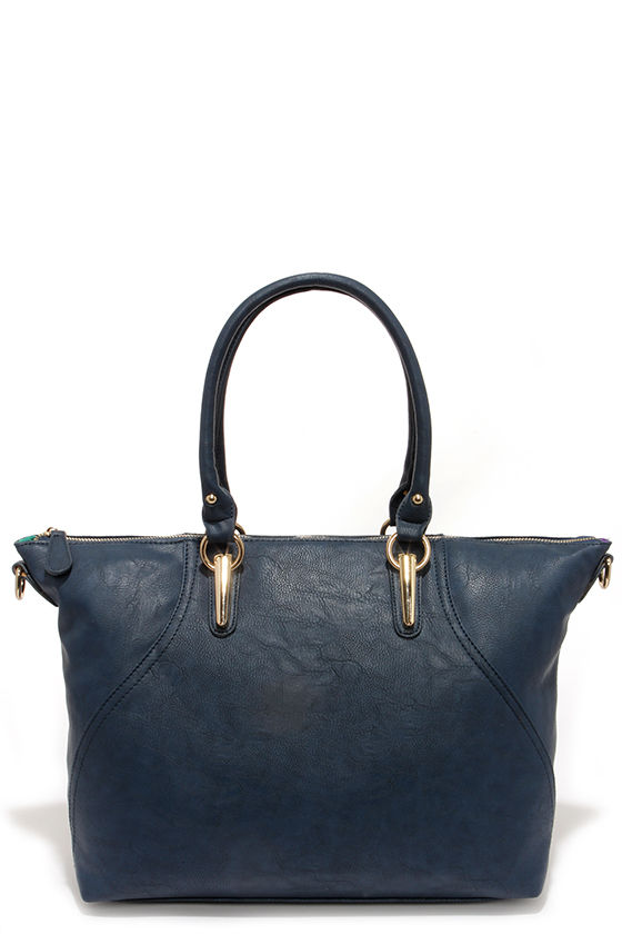 Pretty Navy Blue Tote - Blue Purse - Vegan Leather Tote - $45.00 - Lulus