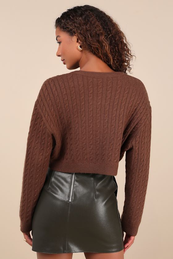 ASTR the Label Sebille - Brown Cable Knit Cardi - Boxy Sweater - Lulus