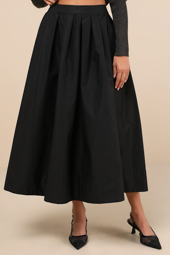 ASTR the Label Katarina - Black Pleated Cotton Skirt - Midi Skirt - Lulus