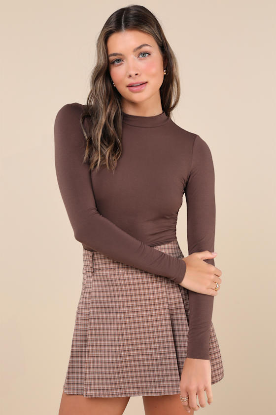 Brown Top - Office Top - Long Sleeve Top - Mock Neck Top - Top - Lulus