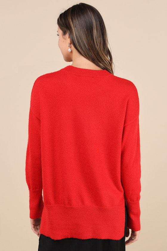 Red Pullover Sweater - Oversized Sweater - Crew Neck Sweater - Lulus