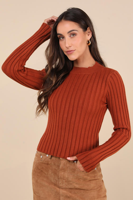 Rust Orange Knit Top - Mock Neck Top - Sweater Knit Top - Lulus