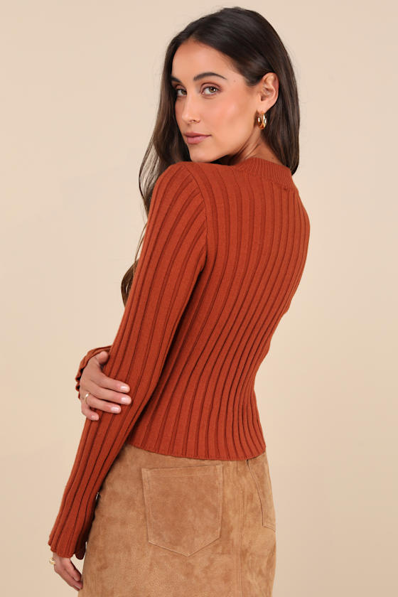 Rust Orange Knit Top - Mock Neck Top - Sweater Knit Top - Lulus