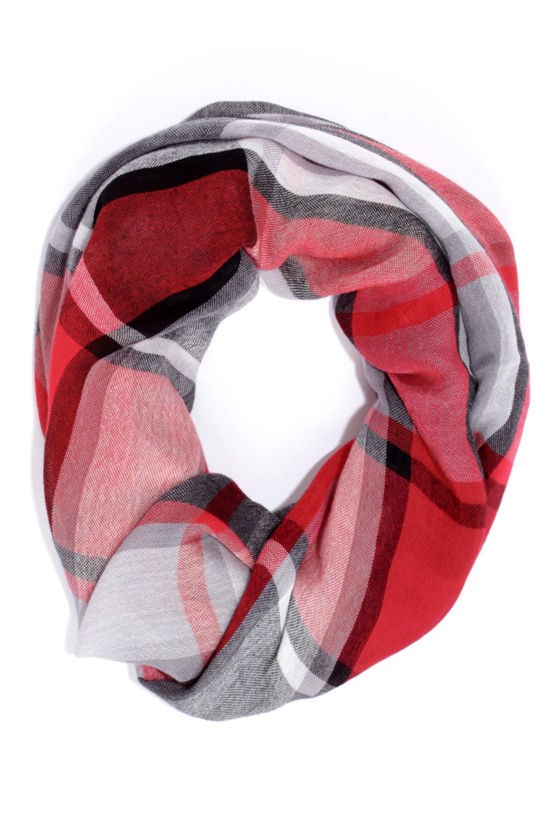 Cool Plaid Scarf - Red Infinity Scarf - Circle Scarf - $12.00 - Lulus