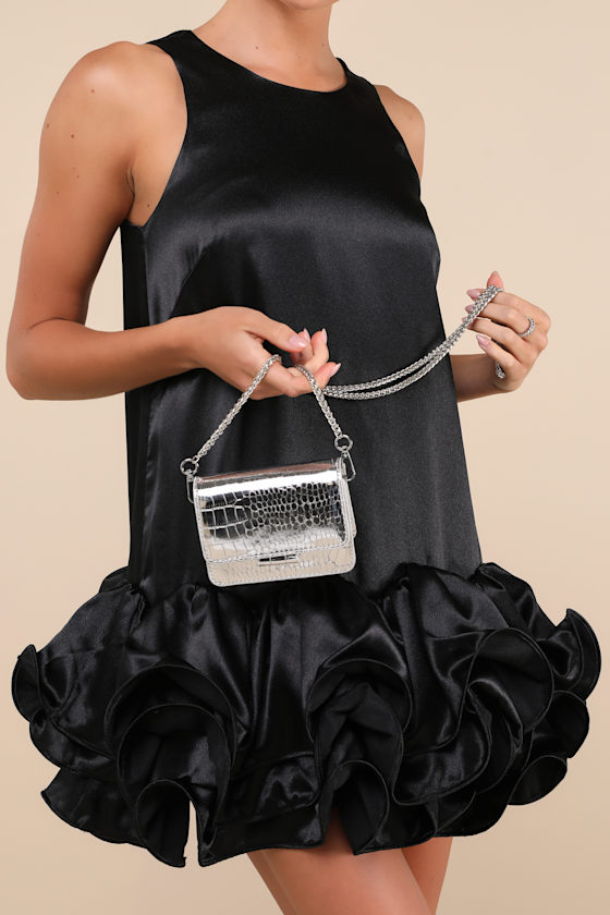 Silver Mini Crossbody Bag - Croc-Embossed Bag - Mini Crossbody - Lulus