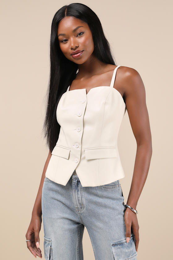 Cream Cami Top - Button-Front Vest Top - Vegan Leather Cami Top - Lulus