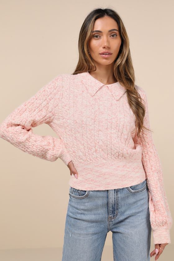 Coral Pink and White Sweater - Cable Knit Sweater - Sweater - Lulus