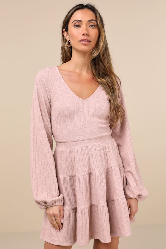 Heather Blush Dress - Mini Sweater Dress - Skater Sweater Dress - Lulus