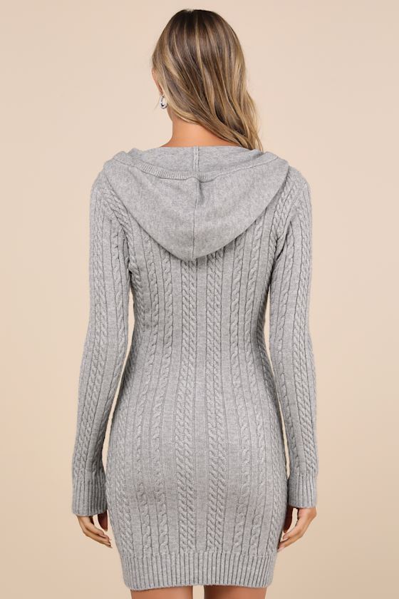 Grey Sweater Dress - Zip-Front Sweater Dress - Hooded Mini Dress - Lulus