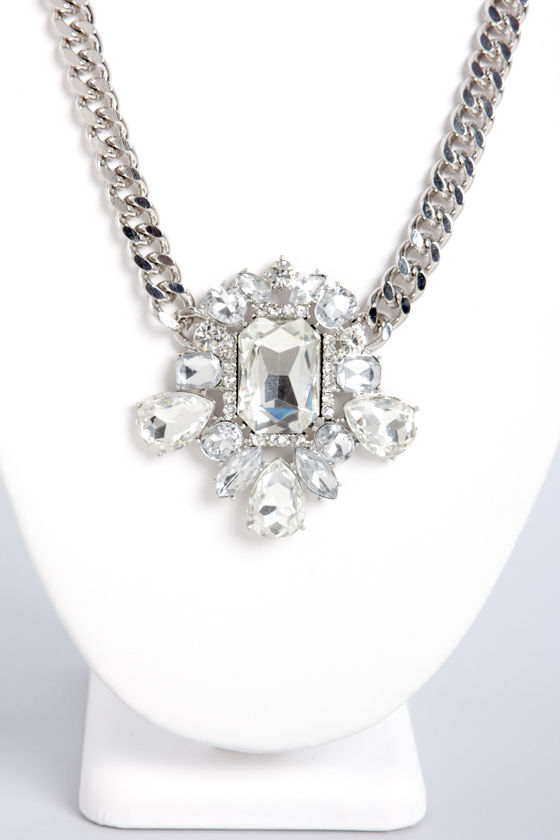 Cool Silver Necklace - Chain Necklace - Rhinestone Necklace - $15.00 ...