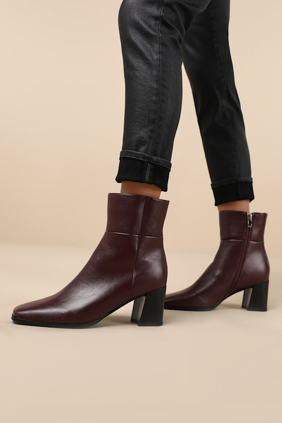 Wine Red Boots - Ankle Boots - Square Toe Boots - Seamed Boots - Lulus