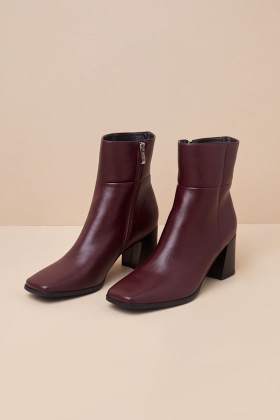 Wine Red Boots - Ankle Boots - Square Toe Boots - Seamed Boots - Lulus