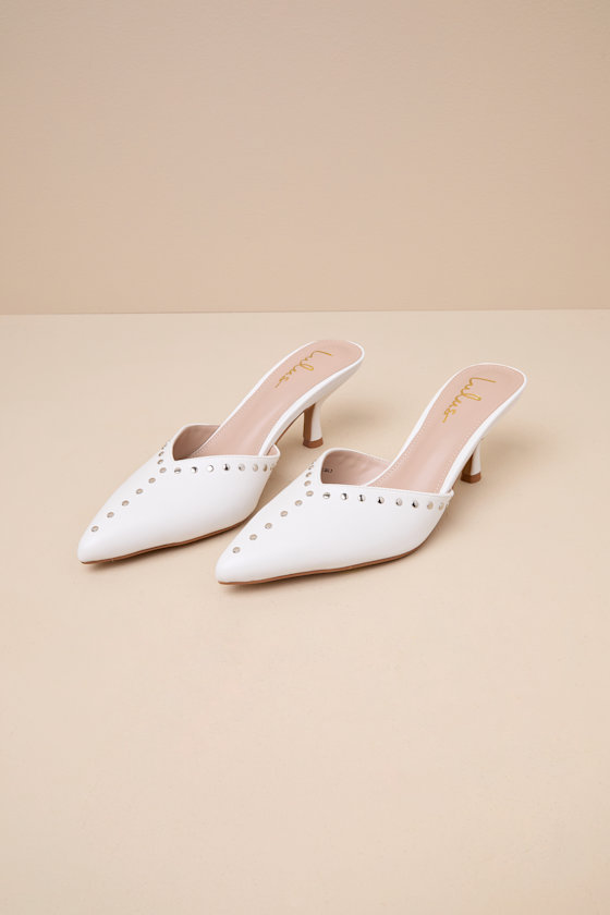White Mule Pumps - Studded Mule Pumps - Kitten Heel Mule Pumps - Lulus